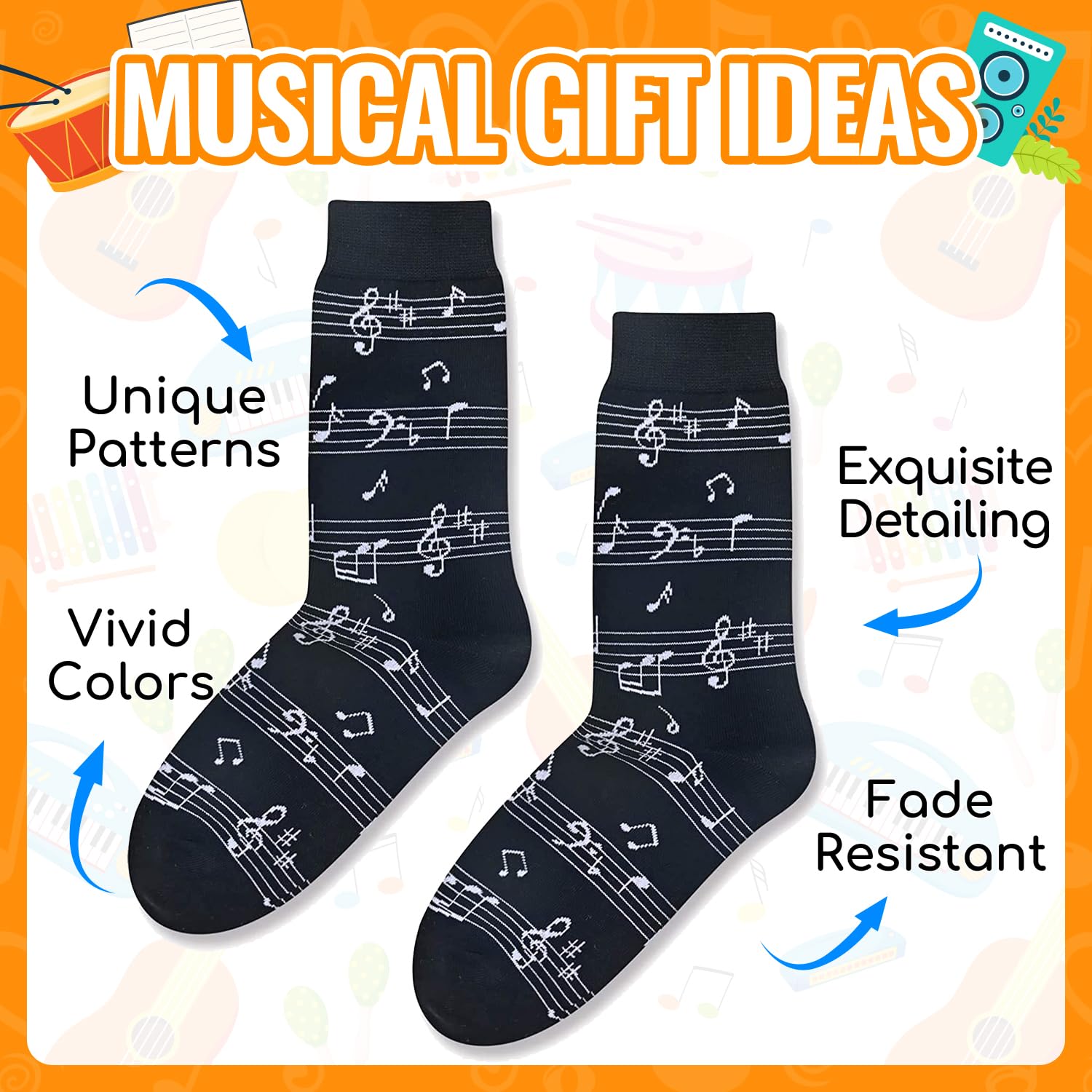 HAPPYPOP Music Gifts for Music Lovers - Funny Teens Note Gifts, Socks for Musicians & Teachers