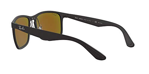 Ray-Ban Men's RB4264 Chromance Square Sunglasses, Matte Black/Polarized Green Mirror Blue, 58 mm