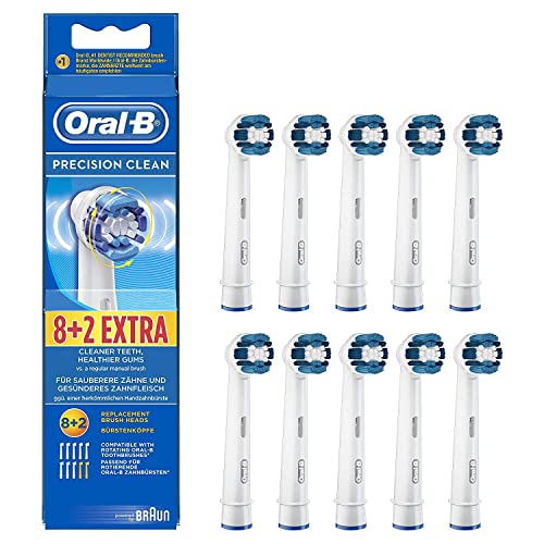 Genuine Original Oral-B Braun Precision Clean Replacement Rechargeable Toothbrush Heads (10 Count) - International Version, German Packaging