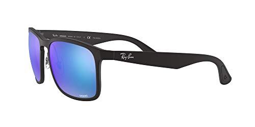 Ray-Ban Men's RB4264 Chromance Square Sunglasses, Matte Black/Polarized Green Mirror Blue, 58 mm