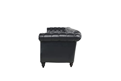 LEVNARY Chesterfield Sofa, Classic Tufted Upholstered Leather Couch, Modern 3 Seater Couch Furniture with Tufted Back for Living Room Office (Black)