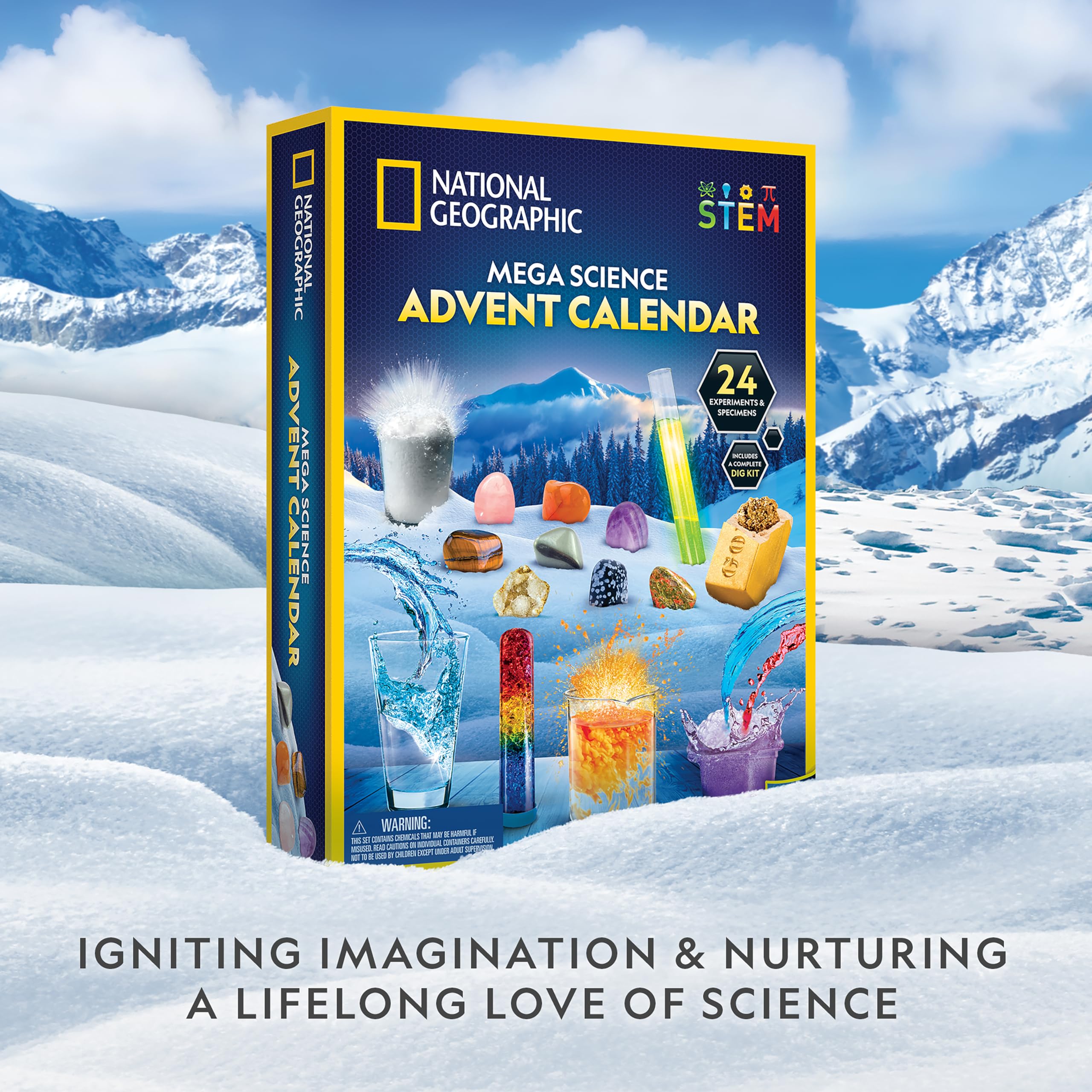 NATIONAL GEOGRAPHIC Science Kit & Rock Collection Advent Calendar 2024 – Jumbo Advent Calendar with 24 Days of Science Experiments, Gemstones & More for Kids, STEM Projects for Kids Ages 8-12