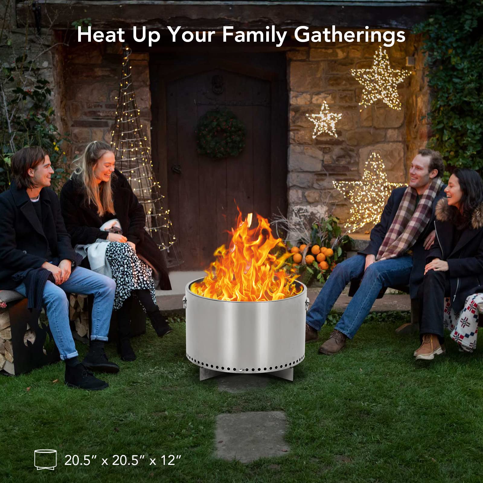 20.5 Inch Smokeless Fire Pit for Outdoor Wood Burning, Portable Stainless Steel Camping Stove with Stand and Handle, Unique Removable Ash Pan Design, H: 11.5 in, 18.7 lbs - Ideal for Camping