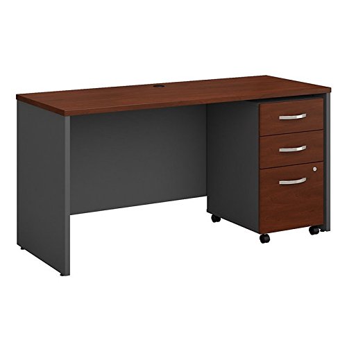 Bush Business Furniture Series C 60W x 24D Office Desk with Mobile File Cabinet in Hansen Cherry