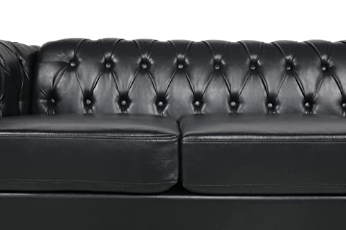 LEVNARY Chesterfield Sofa, Classic Tufted Upholstered Leather Couch, Modern 3 Seater Couch Furniture with Tufted Back for Living Room Office (Black)
