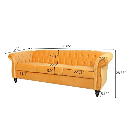NOSGA Large Sofa, Modern 3 Seater Couch Furniture, Three-seat Sofa Classic Tufted Chesterfield Settee Sofa Tufted Back for Living Room (Yellow)