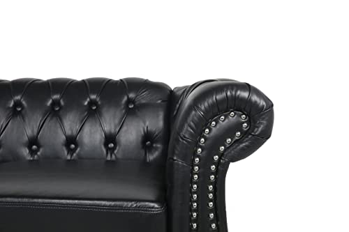LEVNARY Chesterfield Sofa, Classic Tufted Upholstered Leather Couch, Modern 3 Seater Couch Furniture with Tufted Back for Living Room Office (Black)
