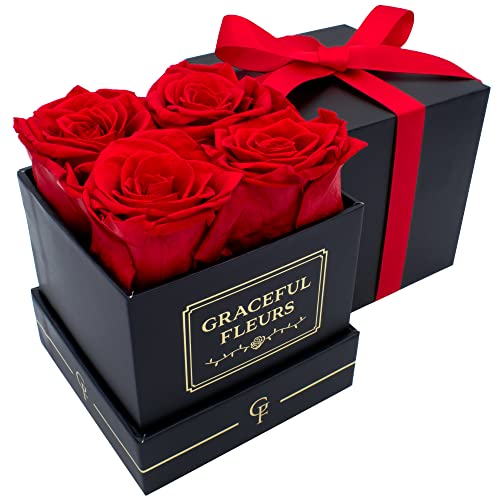 Chloe's Graceful Fleurs | Real Roses that Lasts for Years | Fresh Flowers for Delivery Prime Birthday | Birthday Gifts for Women | Preserved Roses in a Box | Forever Rose Box | Mothers Day Gifts (Red)