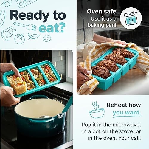 Souper Cubes 2-Cup Extra-Large Silicone Freezer Tray with lid- 2 pack - makes 4 perfect 2 cup portions - freeze soup, stew, sauce, or meals (2 Cup tray, Aqua color, pack of 2, with lids)