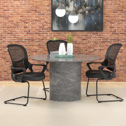 DUMOS Office Desk Chair No Wheels, Ergonomic Executive Sled Base Mesh Computer Chairs with Comfy Arms and Lumbar Support for Home Conference Room Bedroom Waiting Reception Guest Student Elderly