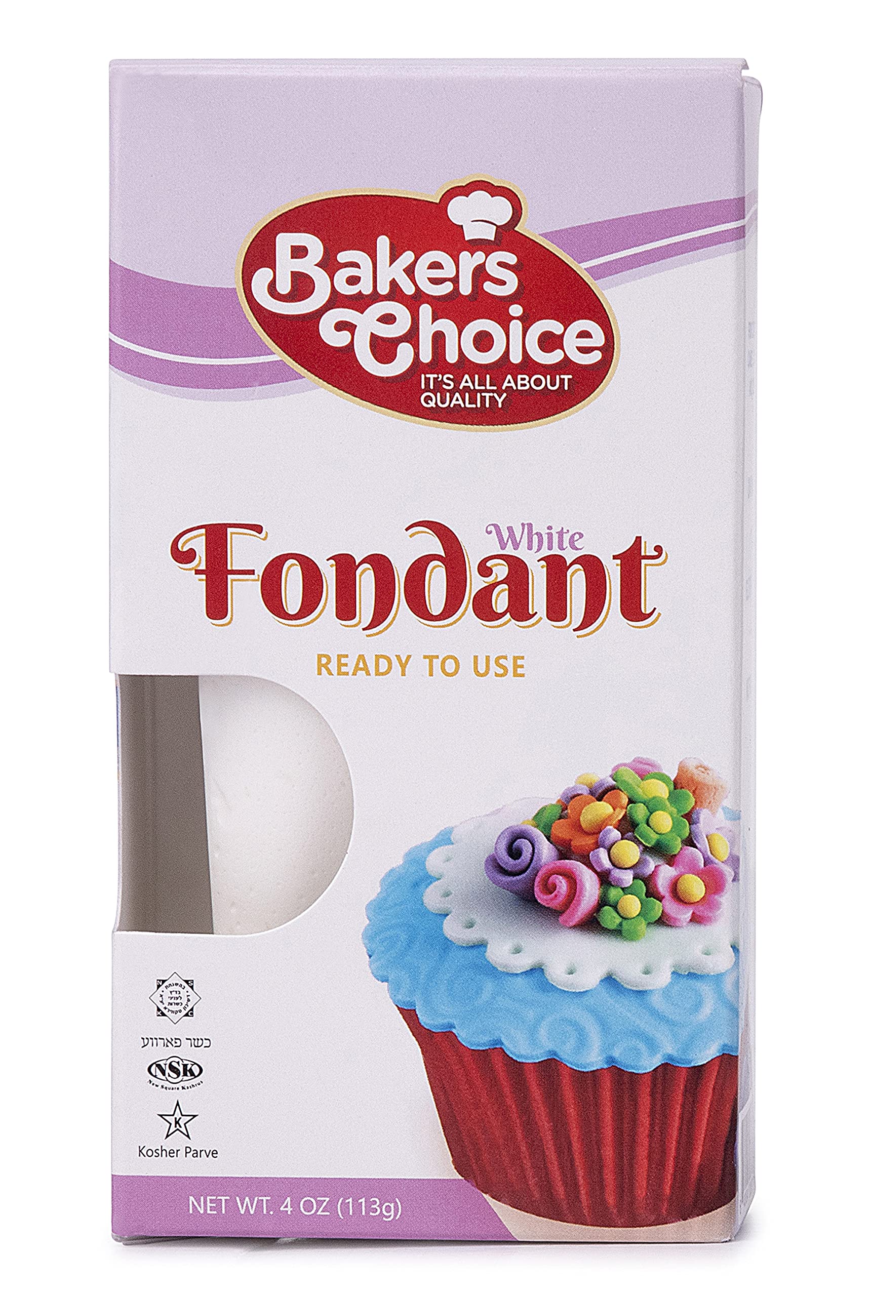 White Fondant Icing - 4 oz. - Ready to Use Cake Decorating Frosting - Easy To Roll, Moldable, Kosher, Dairy Free, and Nut Free - White Fondant For Cakes Cupcakes and Cookies - By Baker’s Choice