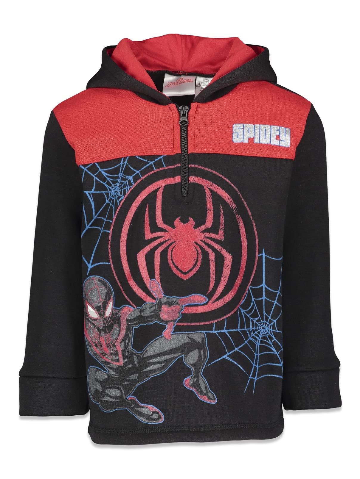 Marvel Spider-Man Miles Morales Little Boys Fleece Half Zip Hoodie Black/Red 6