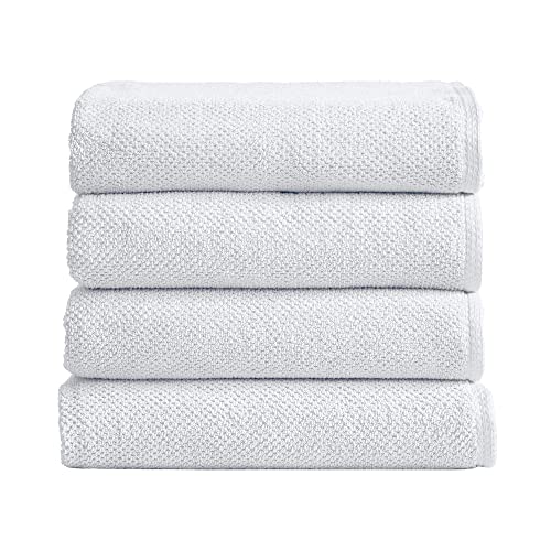 Great Bay Home 100% Cotton Quick-Dry Bath Towel Set (30 x 52 inches) Highly Absorbent, Textured Popcorn Weave Bath Towels. Acacia Collection (Set of 4, Optic White)