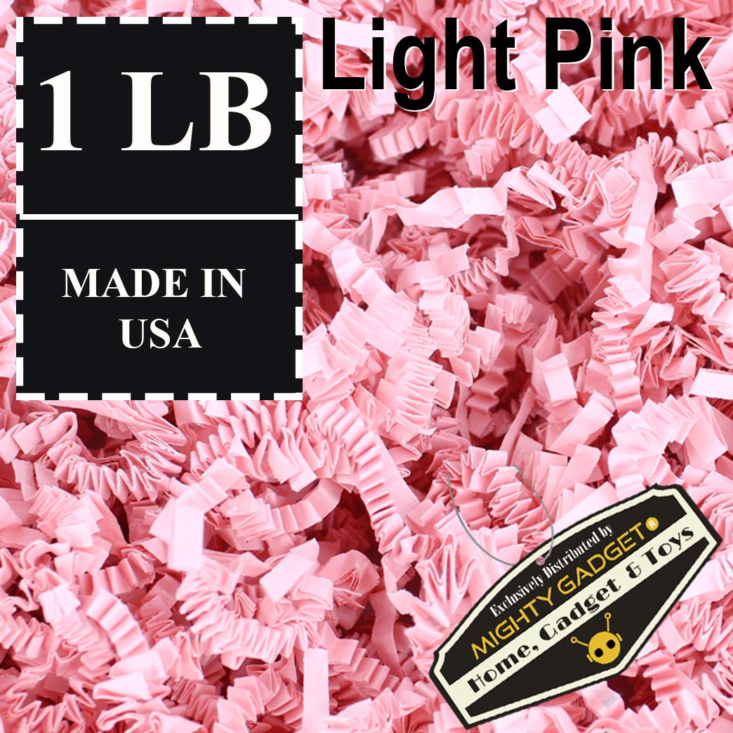 Mighty Gadget 1 LB Light Pink Crinkle Cut Paper Shred Filler for Gift Wrapping & Basket Filling
