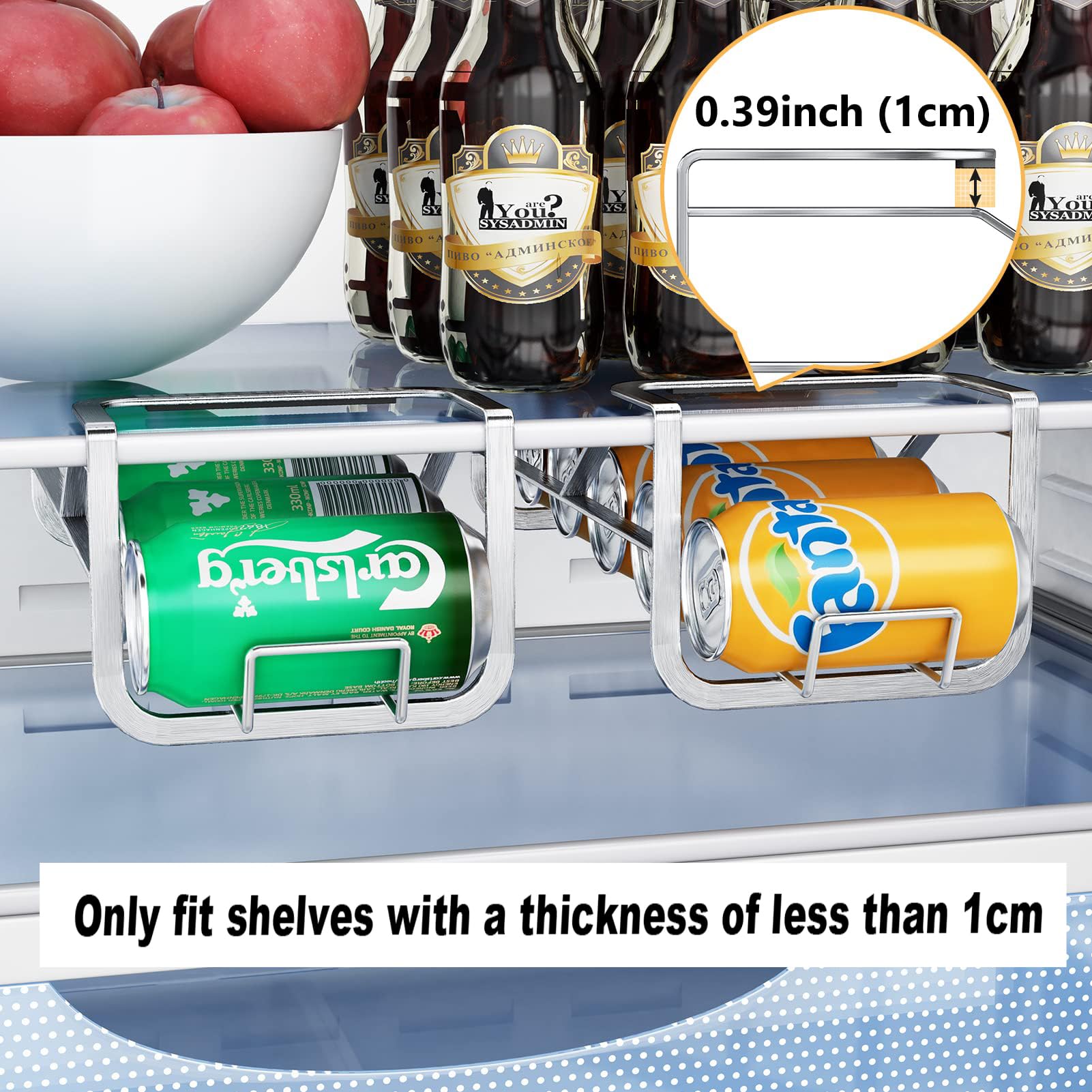 2-Pack Soda Can Beverage Dispenser Rack, Can Storage Organizer Holder for Refrigerator- Dispenser 5 Standard Size 12oz Soda Cans or Canned food, Rust-Proof Stainless Steel, Chrome