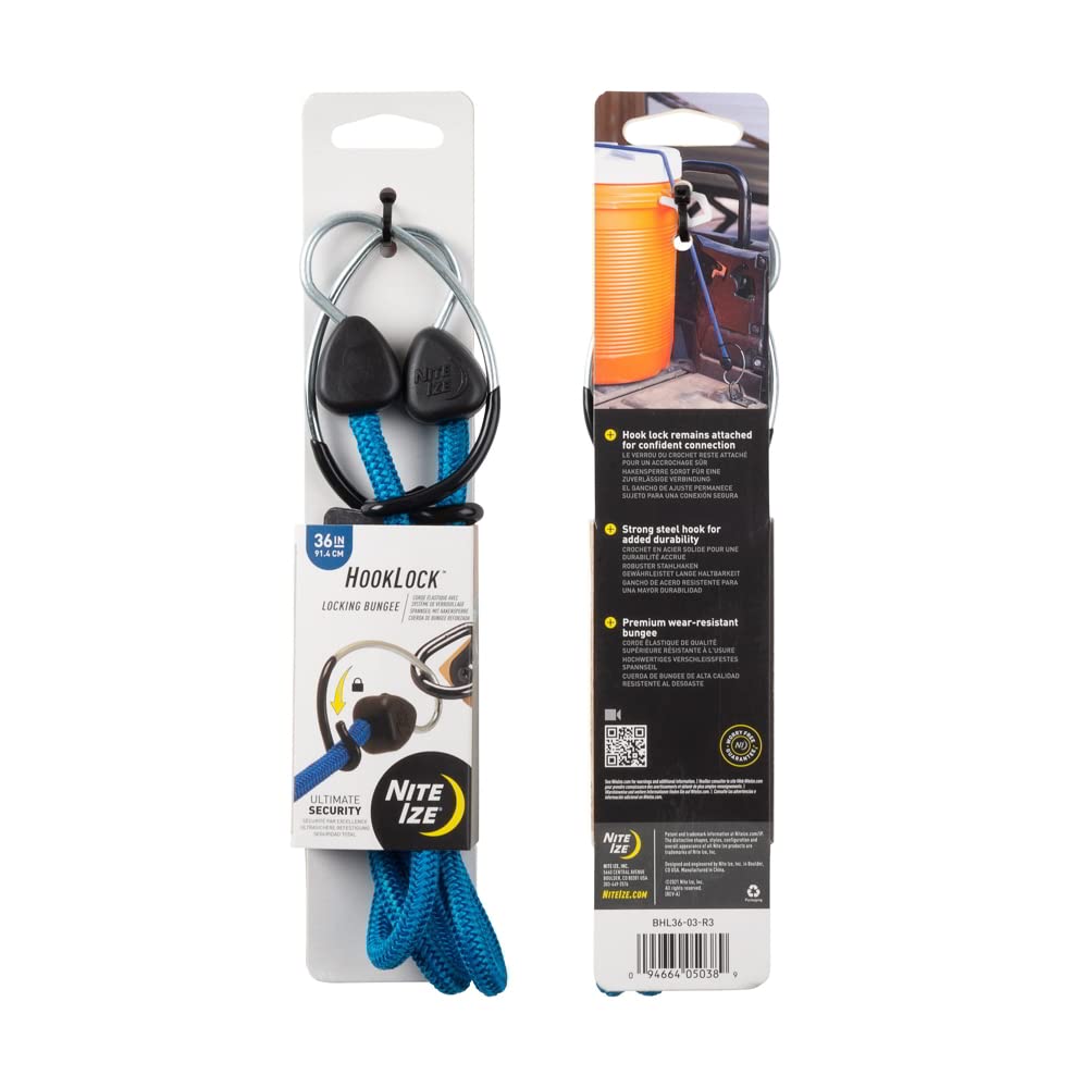 Nite Ize, Inc. BHL36-03-R3 Nite IZE HookLock, Premium Steel Locking Hook Bungee Cord, 36 Inch, Blue