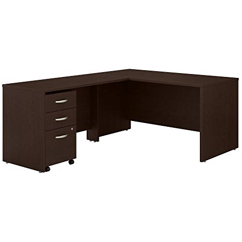 Bush Business Furniture Series C 60W L Shaped Desk with 3 Drawer Mobile File Cabinet in Mocha Cherry
