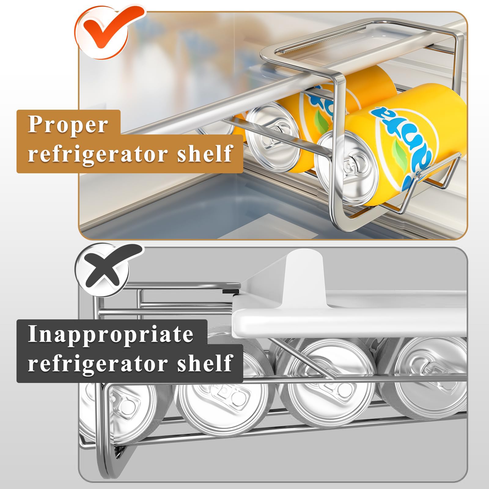 2-Pack Soda Can Beverage Dispenser Rack, Can Storage Organizer Holder for Refrigerator- Dispenser 5 Standard Size 12oz Soda Cans or Canned food, Rust-Proof Stainless Steel, Chrome