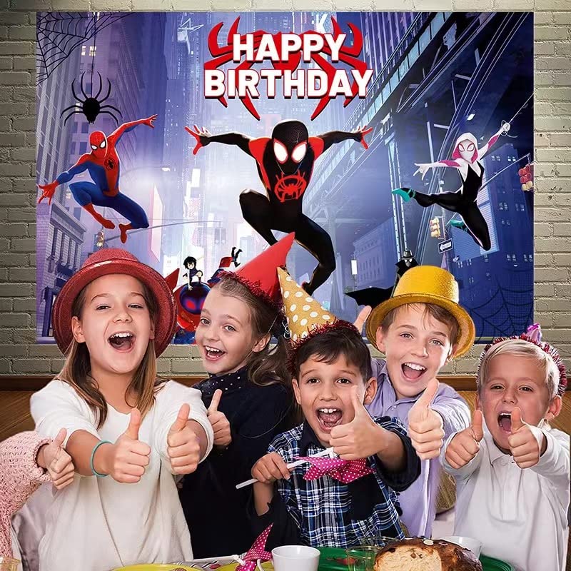 ERWYN23Pcs Miles Morales Spiderman Backdrop Happy Birthday Party Supplies Decoration Banner Photography Background Photo Studio Props Spiderman Balloons
