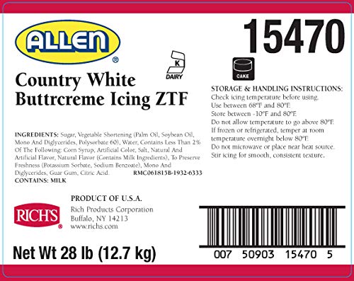 Rich's Allen Country White Buttercream Icing ZTF, 28 Pound (Pack of 1)