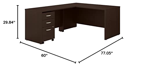 Bush Business Furniture Series C 60W L Shaped Desk with 3 Drawer Mobile File Cabinet in Mocha Cherry
