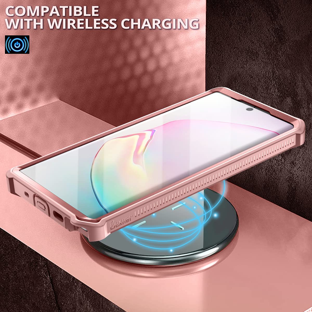 Dexnor for Samsung Galaxy Note 10+ Plus Case, [Built in Screen Protector and Kickstand] Heavy Military Grade Protection Shockproof Protective Cover for Samsung Galaxy Note 10 Plus Rose Gold