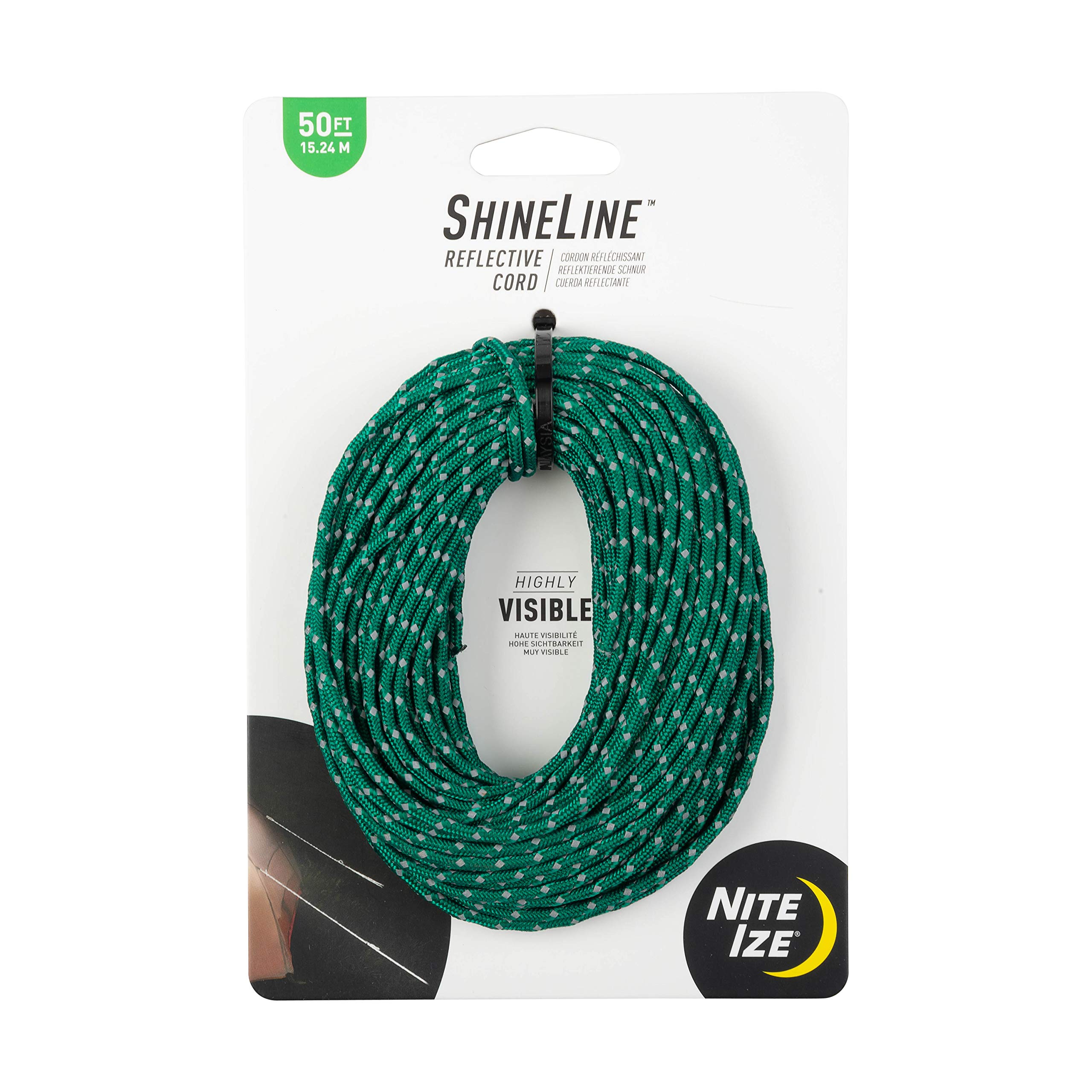 Nite Ize ShineLine Reflective Cord - Heavy-Duty Reflective Nylon Rope - Utility Cord for Hiking, Camping, Boating & Backpacking Essentials - Green, 50 Feet