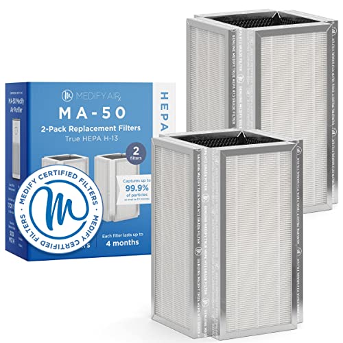 Medify MA-50 Genuine Replacement Filter | for Allergens, Wildfire Smoke, Dust, Odors, Pollen, Pet Dander | 3 in 1 with Pre-filter, H13 HEPA, and Activated Carbon for 99.9% Removal | 2-Pack