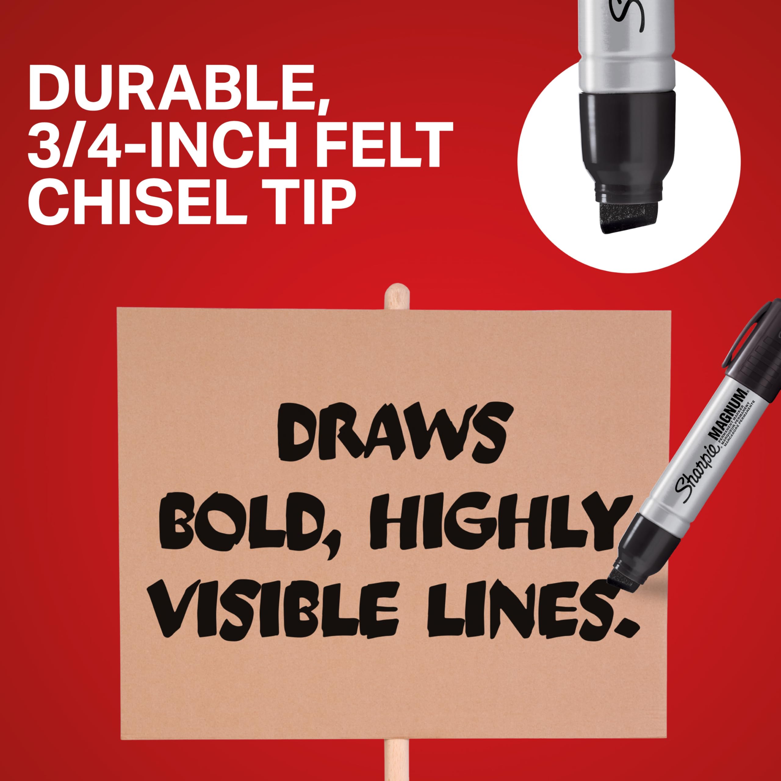 Sharpie Magnum Permanent Markers, Chisel Tip, Black, (Pack of 12)