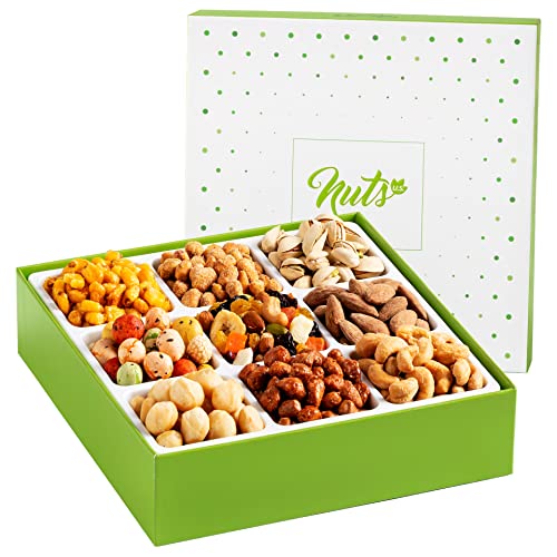 NUTS U.S. - Dried Fruits and Nuts Gift Basket | 9 Variety Healthy & Fresh Assorted Nuts Gift Box | Valentine`s Day - Birthday - Anniversary - Corporate Gift | Gourmet Sweet & Salty Food Gift Set