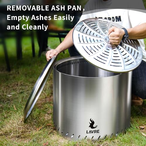 19" Smokeless Fire Pit,Portable Wood Burning Fireplace with Removable Ash Pan, Large Outdoor Firepit Stove for Backyard Patio Garden Picnic Camping Bonfire (Silver)