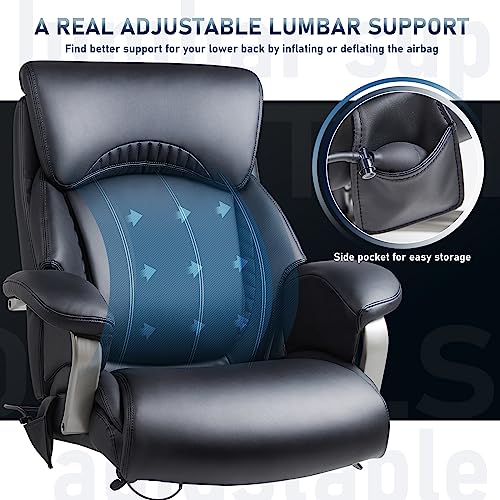 COLAMY Big and Tall Office 500lbs-Heavy Duty Ergonomic Computer Extra Wide Seat, High Back Executive Large Desk Chair with Thick Bonded Leather and Tilt Rock, Adjustable Lumbar Support-Black