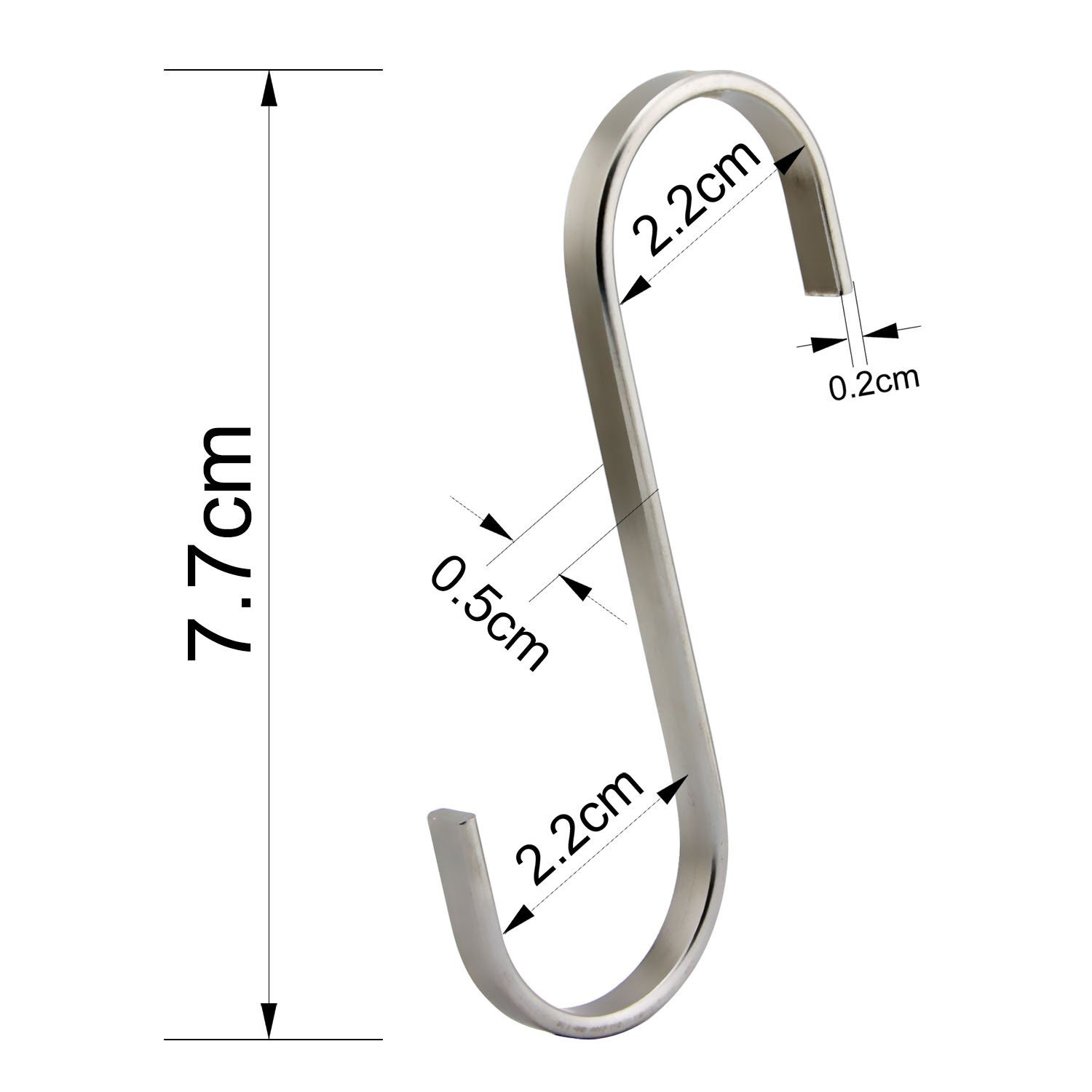 RuiLing Premium 12 Pack Size Medium Brushed Stainless Flat S Hooks Kitchen Pot Pan Hanger Clothes Storage Rack.