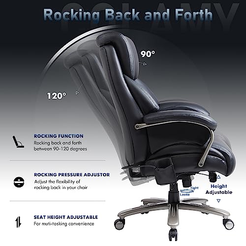 COLAMY Big and Tall Office 500lbs-Heavy Duty Ergonomic Computer Extra Wide Seat, High Back Executive Large Desk Chair with Thick Bonded Leather and Tilt Rock, Adjustable Lumbar Support-Black