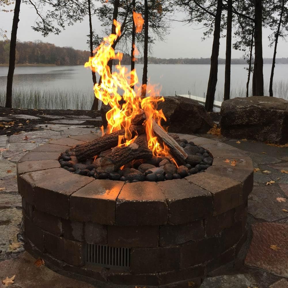 Spotix HPC Penta Match Lit Fire Pit Burner Kit with 30-Inch Stainless Steel Burner and 36-Inch Round Flat Pan, Propane, Polished Chrome, with Flange, Key, Valve, Flex Line and Fittings