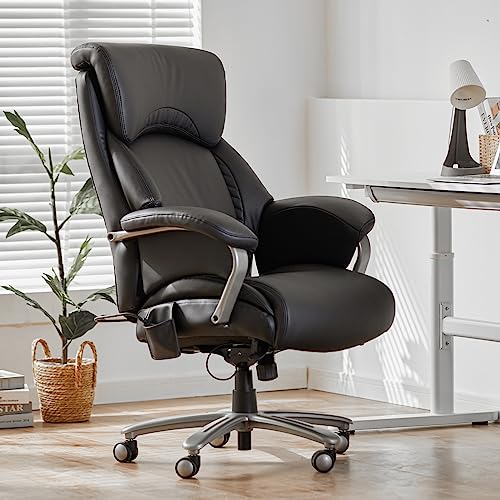COLAMY Big and Tall Office 500lbs-Heavy Duty Ergonomic Computer Extra Wide Seat, High Back Executive Large Desk Chair with Thick Bonded Leather and Tilt Rock, Adjustable Lumbar Support-Black