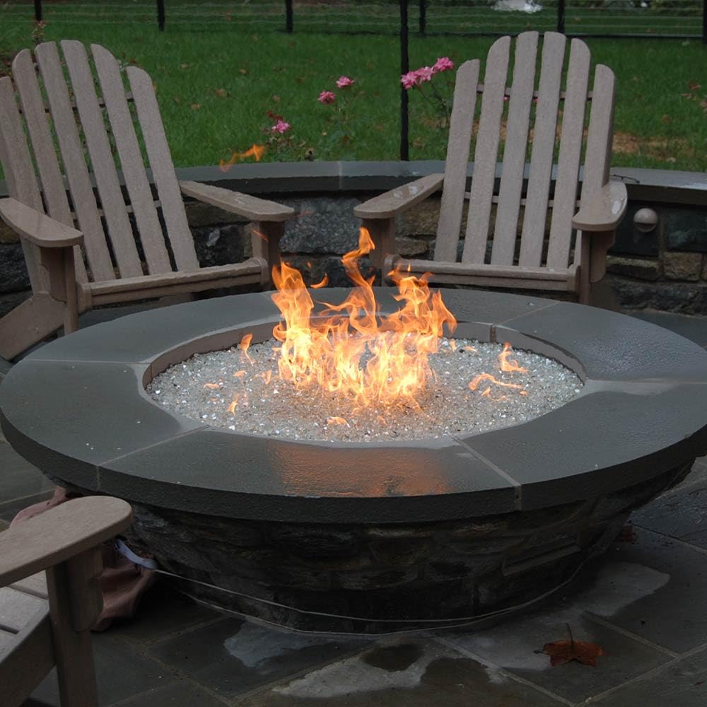 Spotix HPC Penta Match Lit Fire Pit Burner Kit with 30-Inch Stainless Steel Burner and 36-Inch Round Flat Pan, Propane, Polished Chrome, with Flange, Key, Valve, Flex Line and Fittings