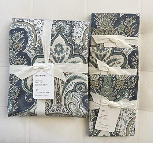 Pottery Barn Jordana Duvet Cover King/California King & Three Euro Shams ~Blue