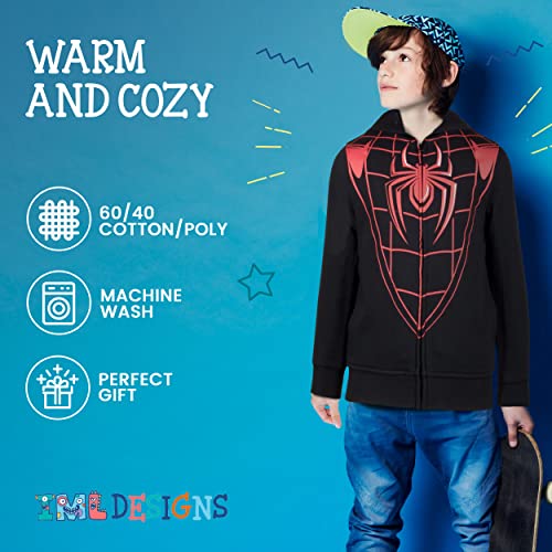 Marvel Avengers Boys Zip-Up Hooded Cosplay Sweatshirt, Black Panther, Hulk, or Miles Morales Spider-Man (Miles Morales, Size 4)