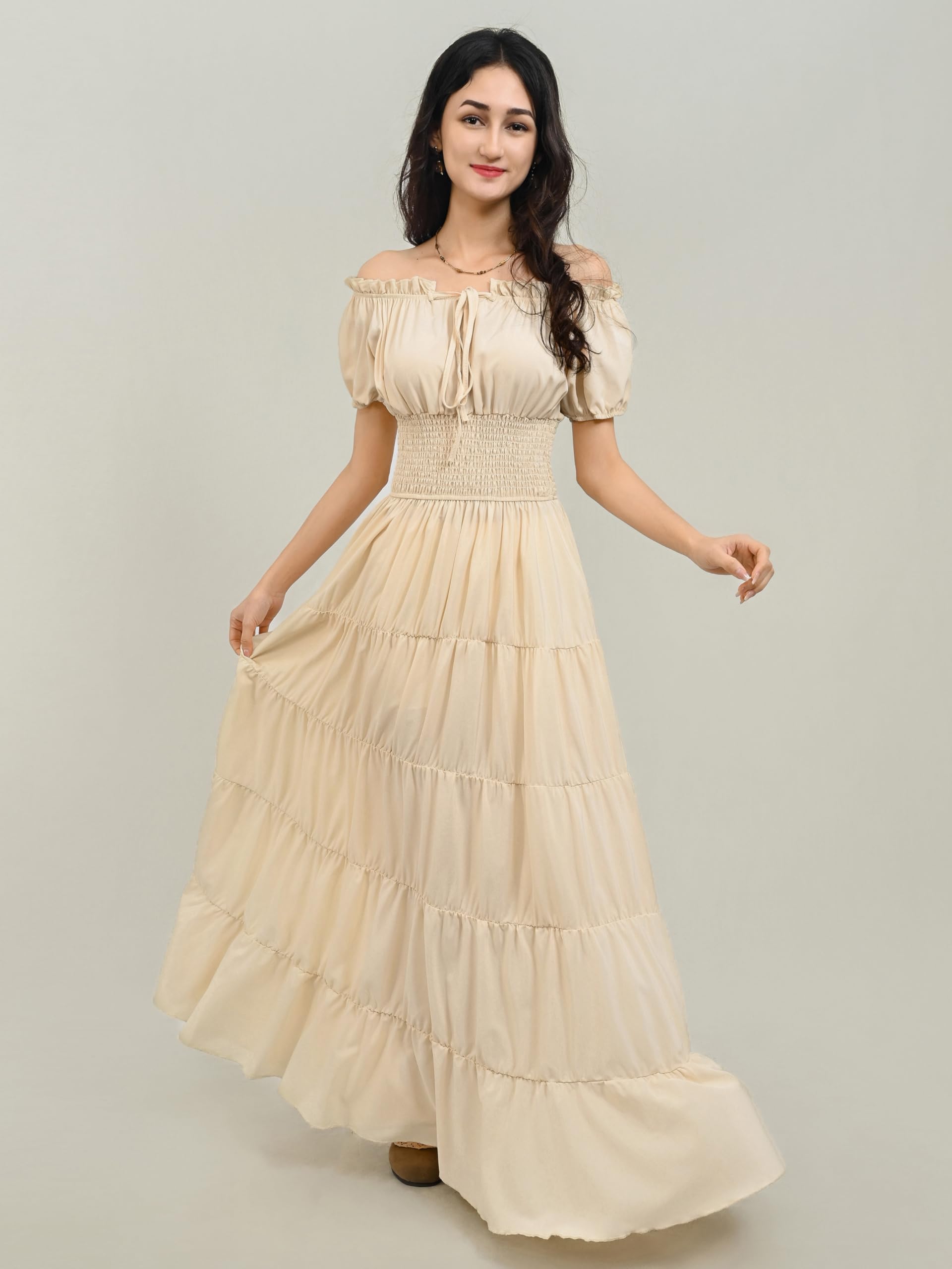Zhitunemi Renaissance Costumes Women Medieval Chemise Dress Under Dress Peasant Irish Beige S