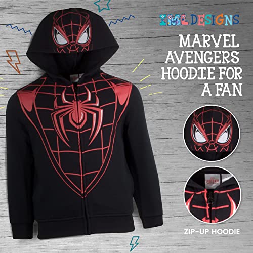 Marvel Avengers Boys Zip-Up Hooded Cosplay Sweatshirt, Black Panther, Hulk, or Miles Morales Spider-Man (Miles Morales, Size 4)