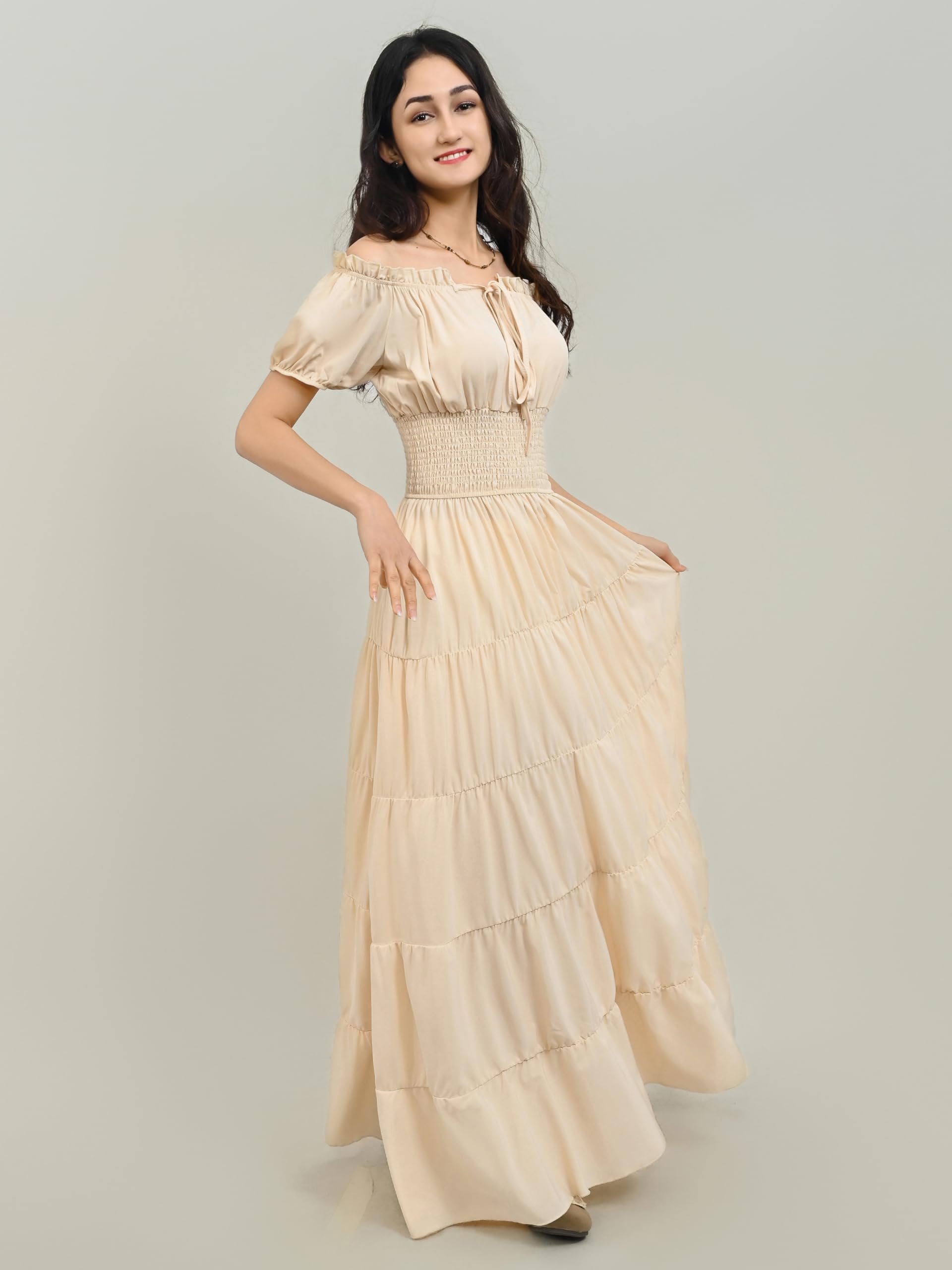 Zhitunemi Renaissance Costumes Women Medieval Chemise Dress Under Dress Peasant Irish Beige S