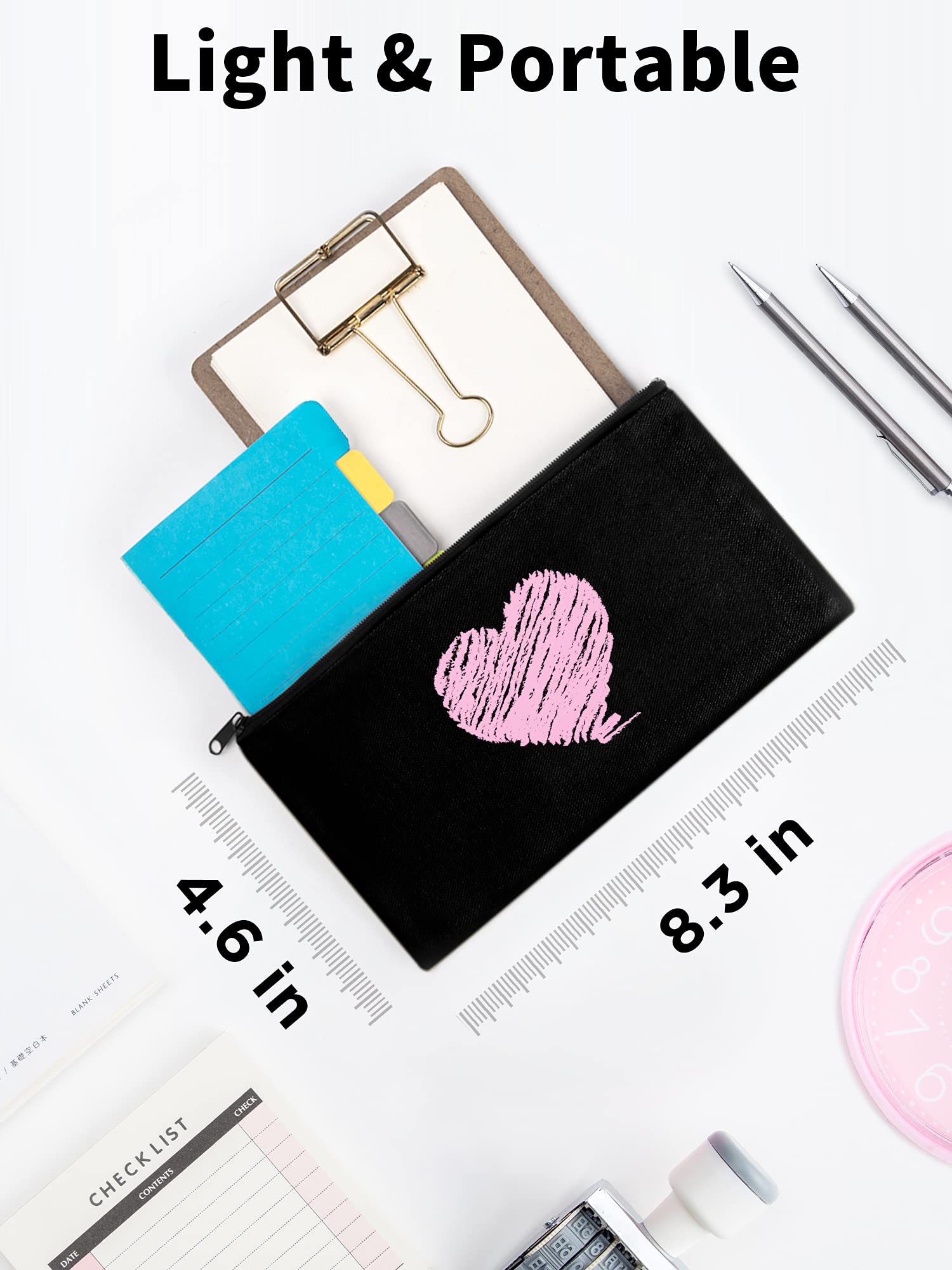 JARLINK 16 Pack Blank Canvas DIY Craft Pencil Case with Zipper, Multipurpose Traveling Toiletry Pouch Bags for School, Makeup, Cash, Office, Bill, Receipt Storage, 8.3’’ x 4.6’’ Inch (Black)