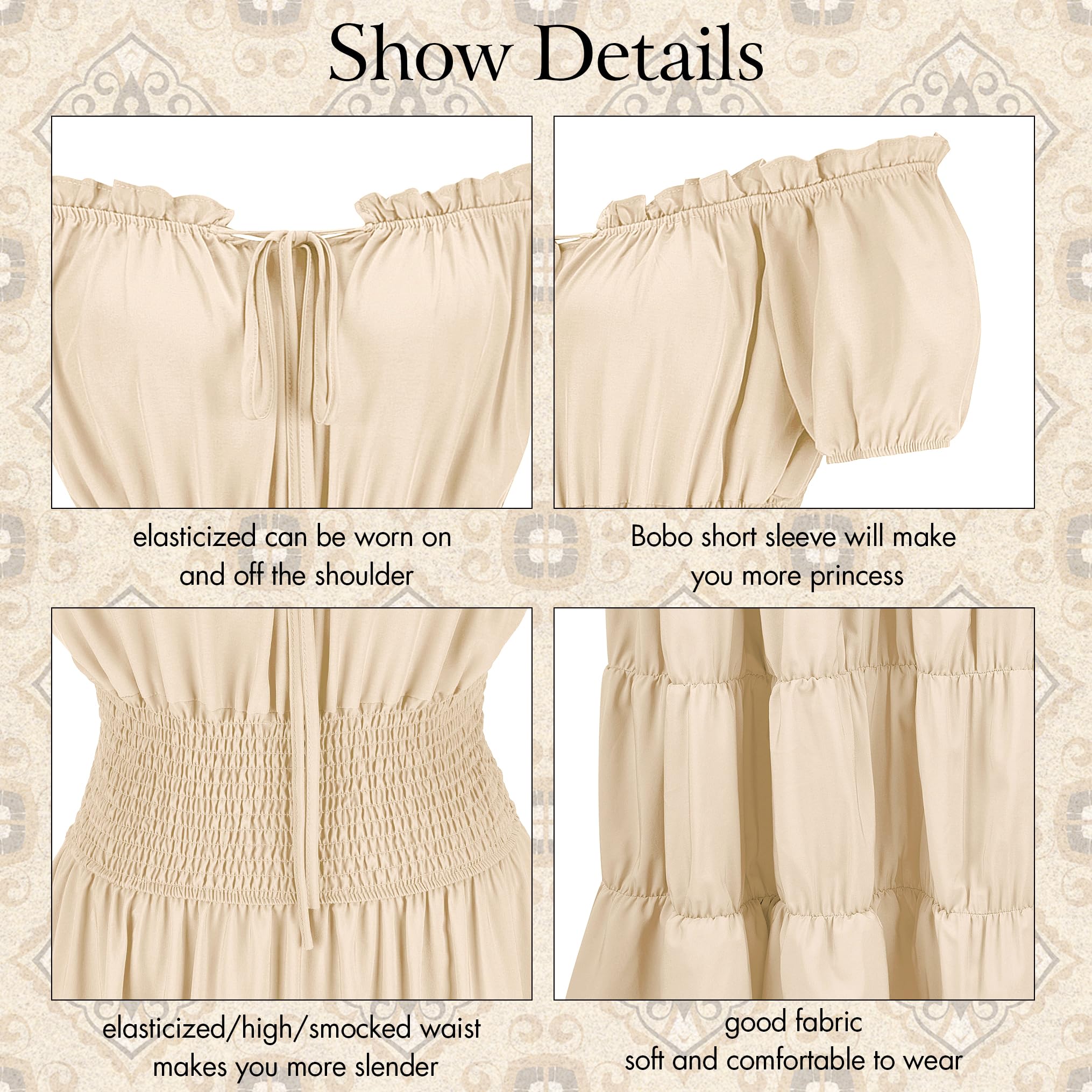 Zhitunemi Renaissance Costumes Women Medieval Chemise Dress Under Dress Peasant Irish Beige S
