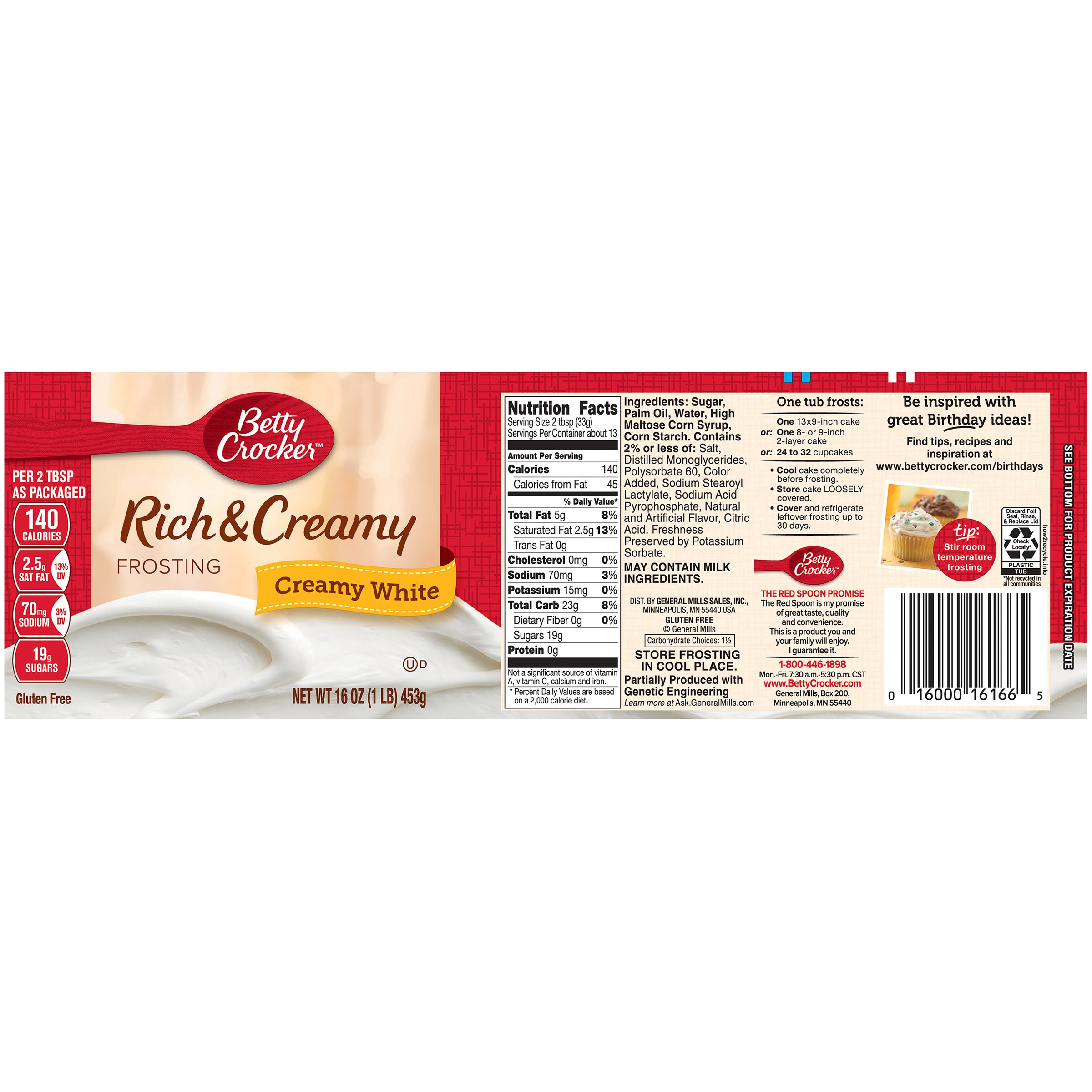 Betty Crocker Rich & Creamy Gluten Free Creamy White Frosting, 16 oz. (Pack of 8)