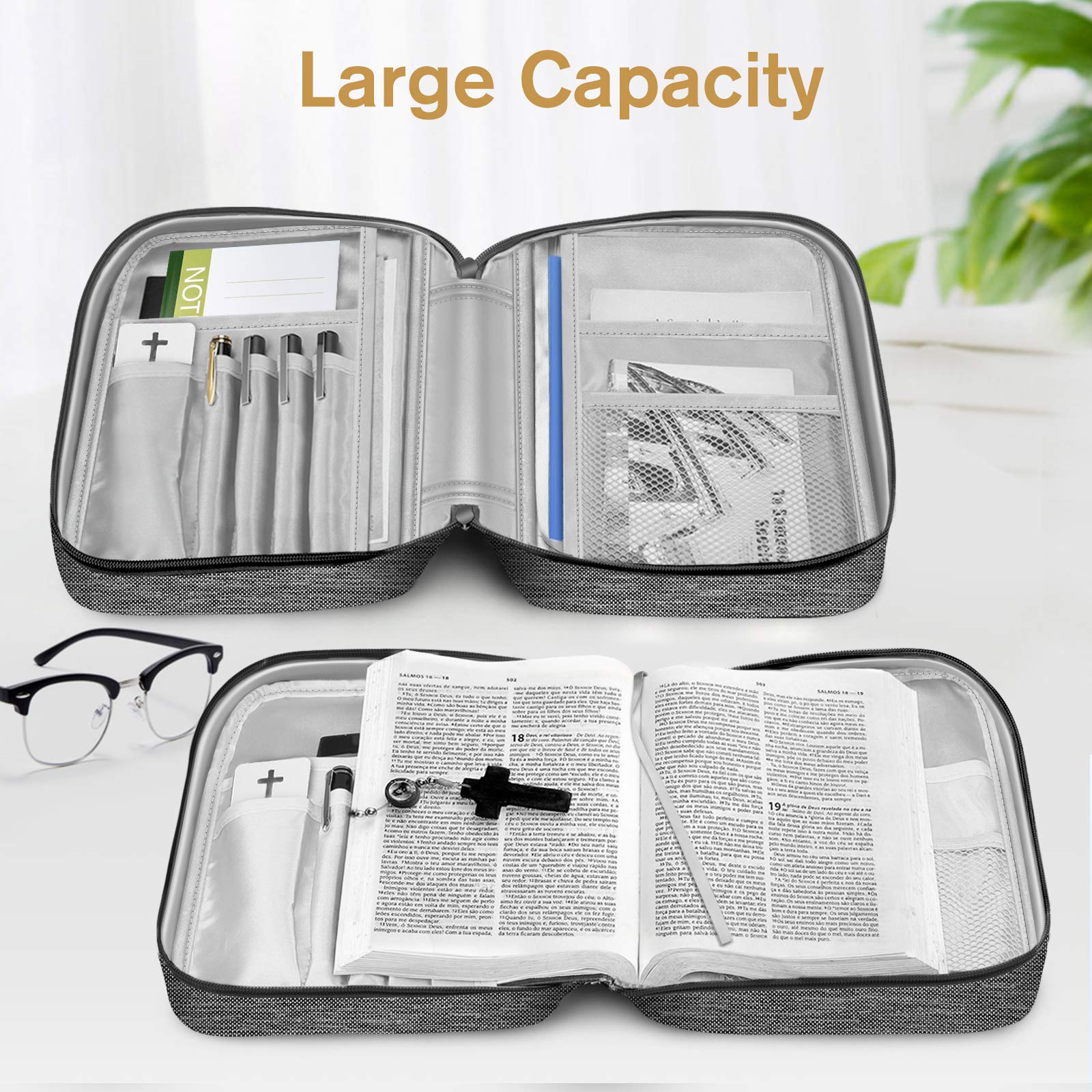 FINPAC Bible Cover, Carrying Book Case Church Bag Bible Protective with Handle and Zippered Pocket, Perfect Gift for Men Women Father Kids (Gray)