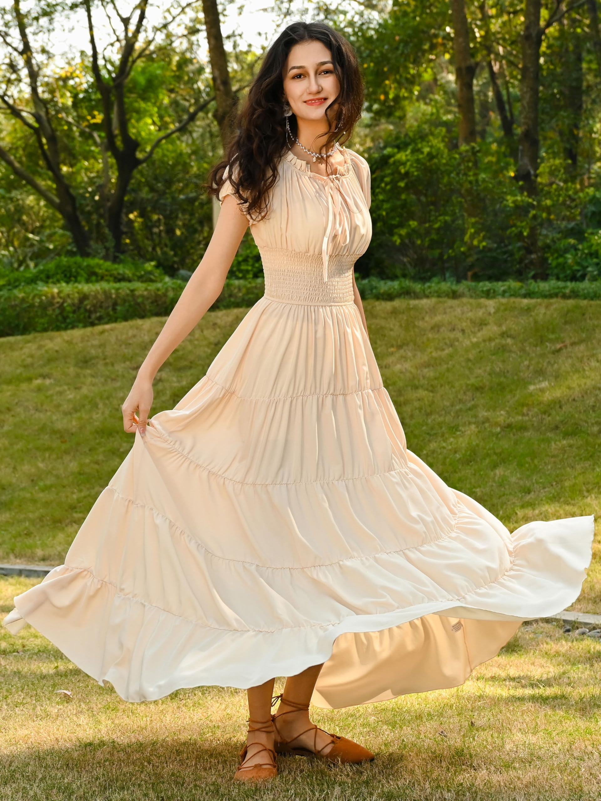 Zhitunemi Renaissance Costumes Women Medieval Chemise Dress Under Dress Peasant Irish Beige S