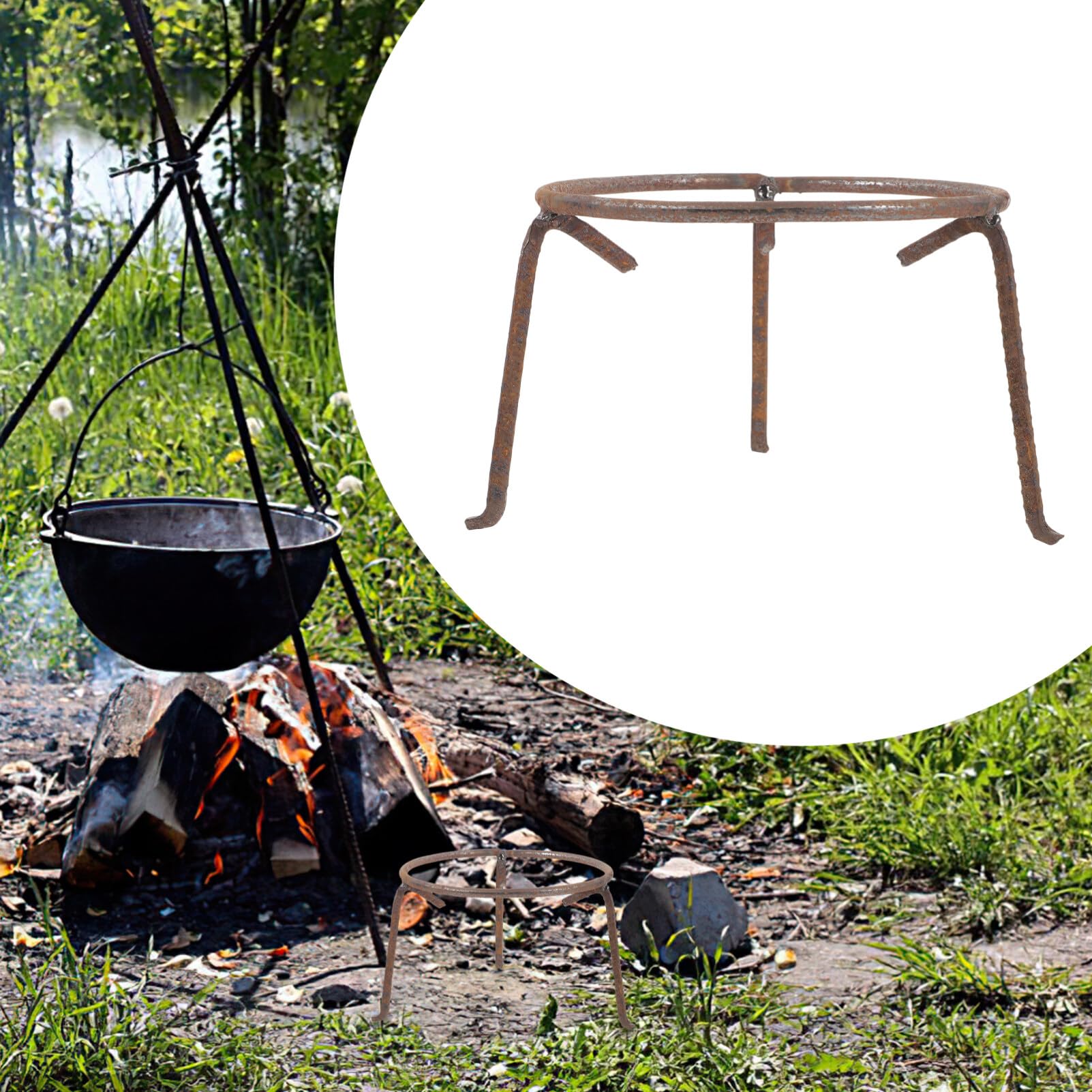 GANAZONO Small Camping Pans Tripod Open Fire Camping Tripod Cooking Stand Iron Pot Stand Tripod Grill for Campfire Camping Backyards Patios