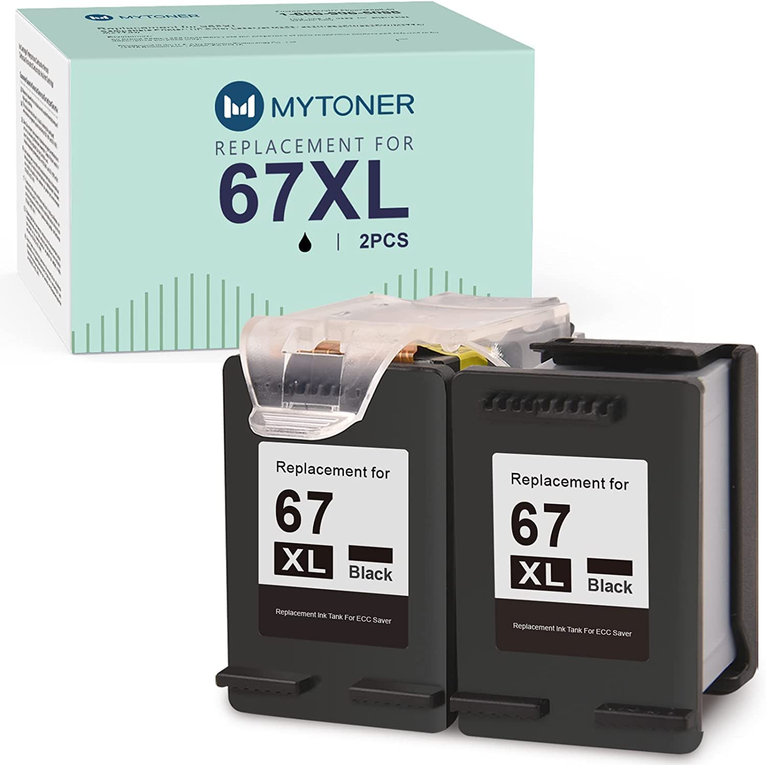 MYTONER 67XL Remanufactured Ink Cartridge Replacement for HP 67XL 67 XL for DeskJet 2755 2752 2700 Envy 6055 6455 6052 6458e DeskJet Plus 4155 4158 Printer (1 Print Head, 2 Black Ink Sacs)