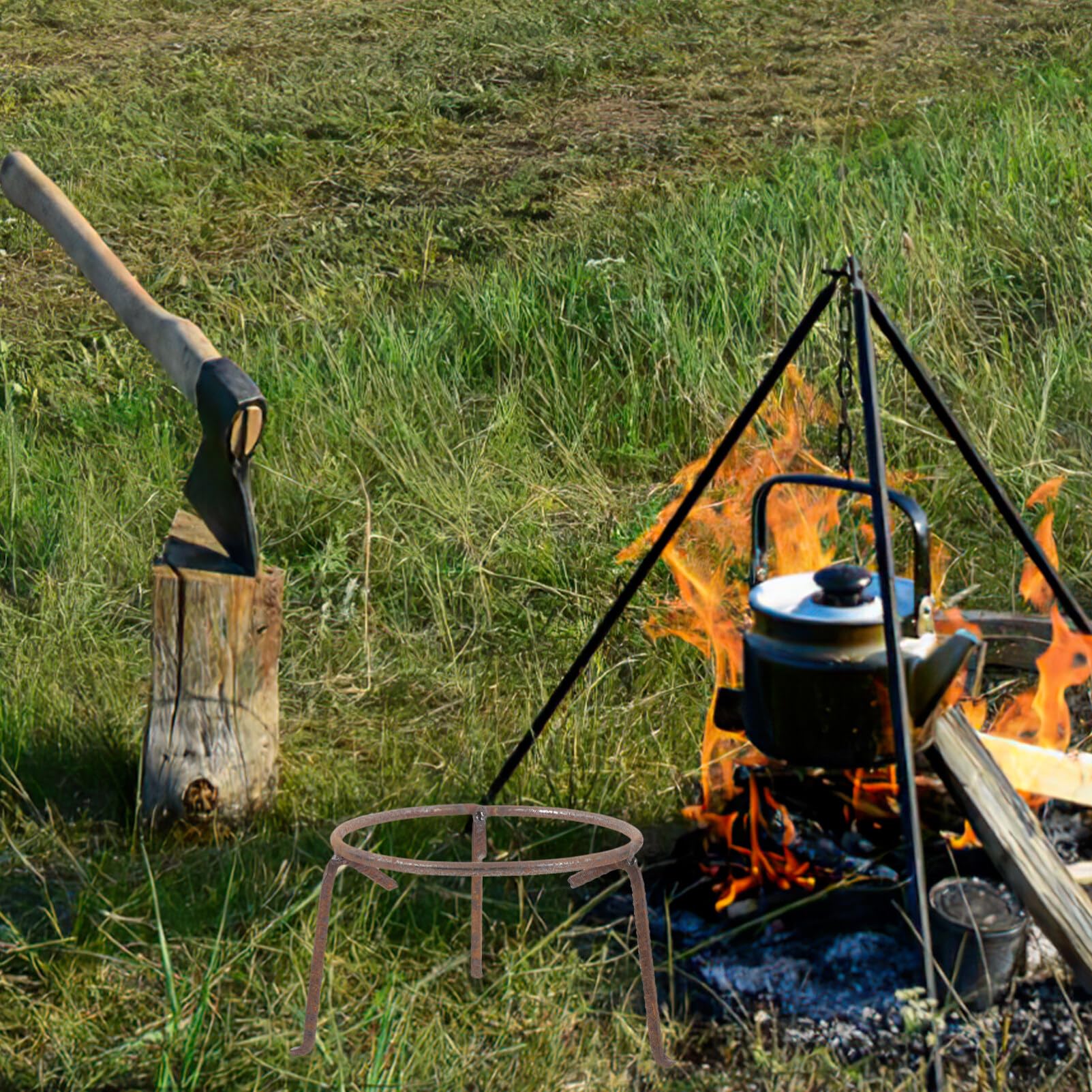 GANAZONO Small Camping Pans Tripod Open Fire Camping Tripod Cooking Stand Iron Pot Stand Tripod Grill for Campfire Camping Backyards Patios